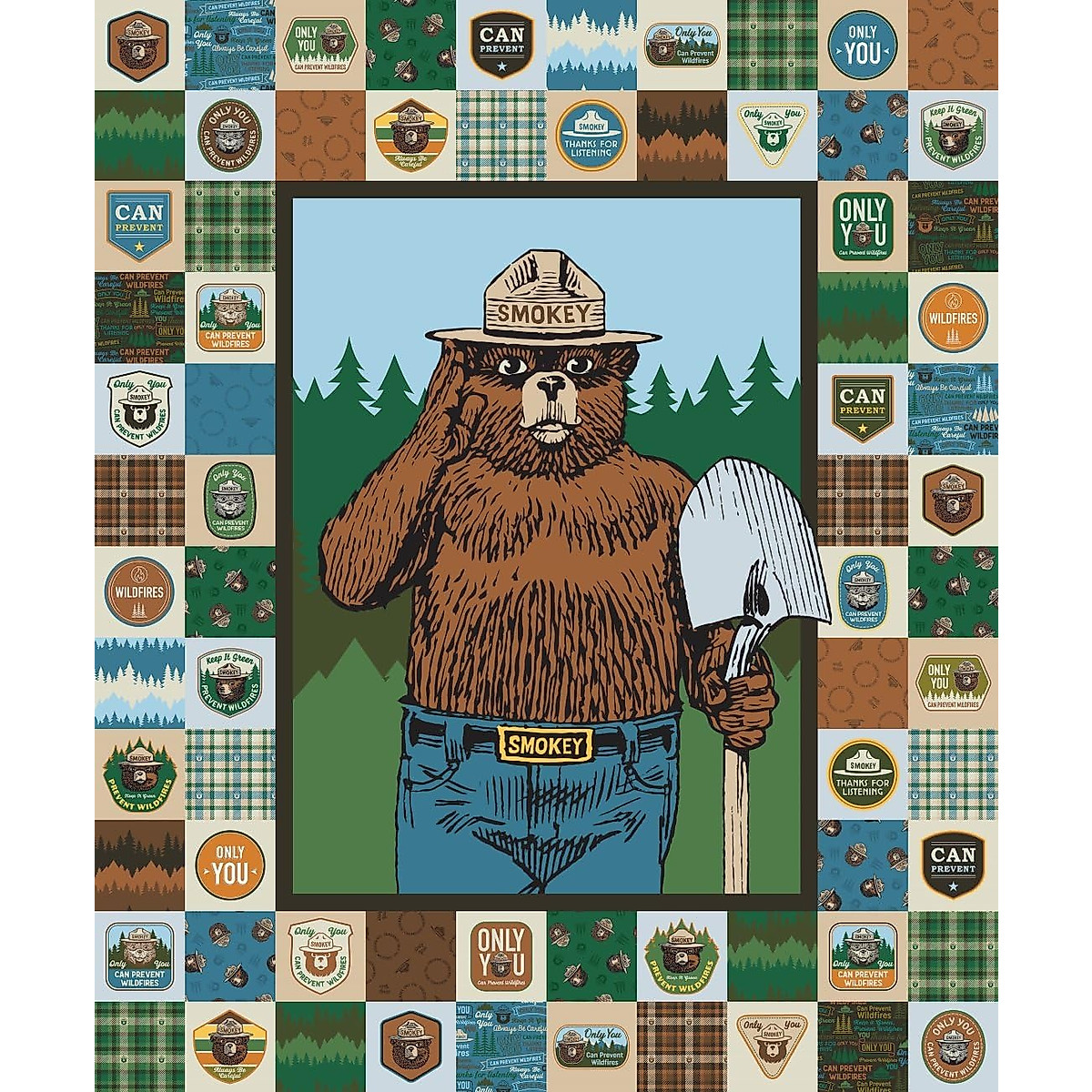 Riley Blake 36"" X 44"" Panel Smokey Bear Only You Wildfire Prevention Ranger Only You Can Prevent Forest Fires Wildfires Camping Cotton Fabric Panel (P14646-PANEL)