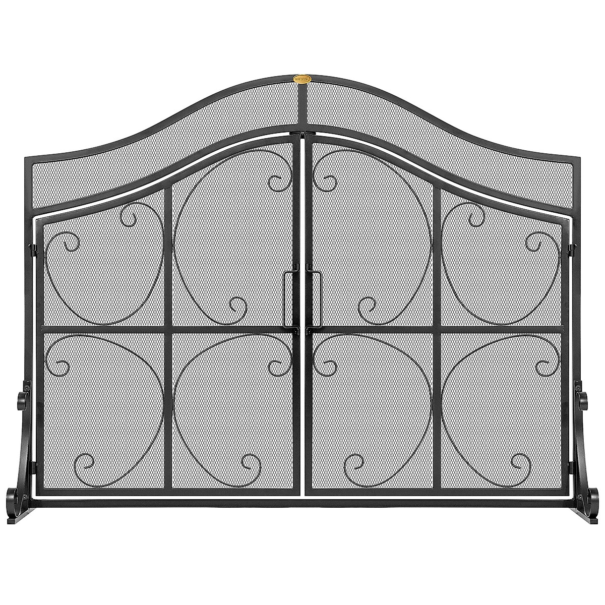 VIVOHOME 43.3 x 34 Inch Wrought Iron Fireplace Screen with Doors Metal Decorative Mesh Fire Spark Large Flat Guard Gate Cover Fireplace Barrier Panels Black