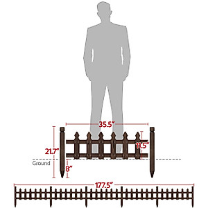Topeakmart Wood Picket Garden Fence Edging Fencing Garden Yard Border Edging Panels Posts Flower Plants Pool Fences 177.5 x 21.7’’ (LxW)