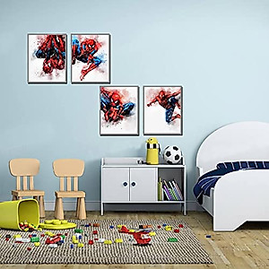 Superhero Spiderman Wall Decor Poster Prints Spider Room Decor For Boys Birthday Gift Set of 4 Nursery Home Wall Poster Decor UNFRAMED (8 x 10 inches)
