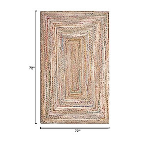 SAFAVIEH Cape Cod Collection Area Rug - 6' Square, Beige & Multi, Handmade Boho Braided Jute & Cotton, Ideal for High Traffic Areas in Living Room, Bedroom (CAP202B)