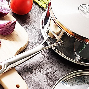 HOMICHEF 9.5 Inch Nickel Free Stainless Steel Saute Pan With Lid Induction Oven Safe - Premium Mirror Polished Copper Band Stainless Steel Pan With Glass Lid - 2.5 Quart Non Toxic Cookware Pans