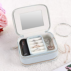 Jewelry Box, Small Travel Jewelry Box, Portable Display Storage Case Box for Rings Earrings Necklace (Light Blue) by YMHB