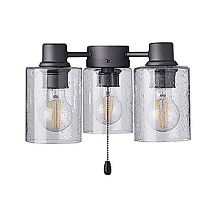 Kathy Ireland Home Rye LED Ceiling Fan Light Kit | Modern Farmhouse Lighting Fixture with Bubble Glass Shades, Pull Chain, and 3 A19 LED Bulbs, Graphite