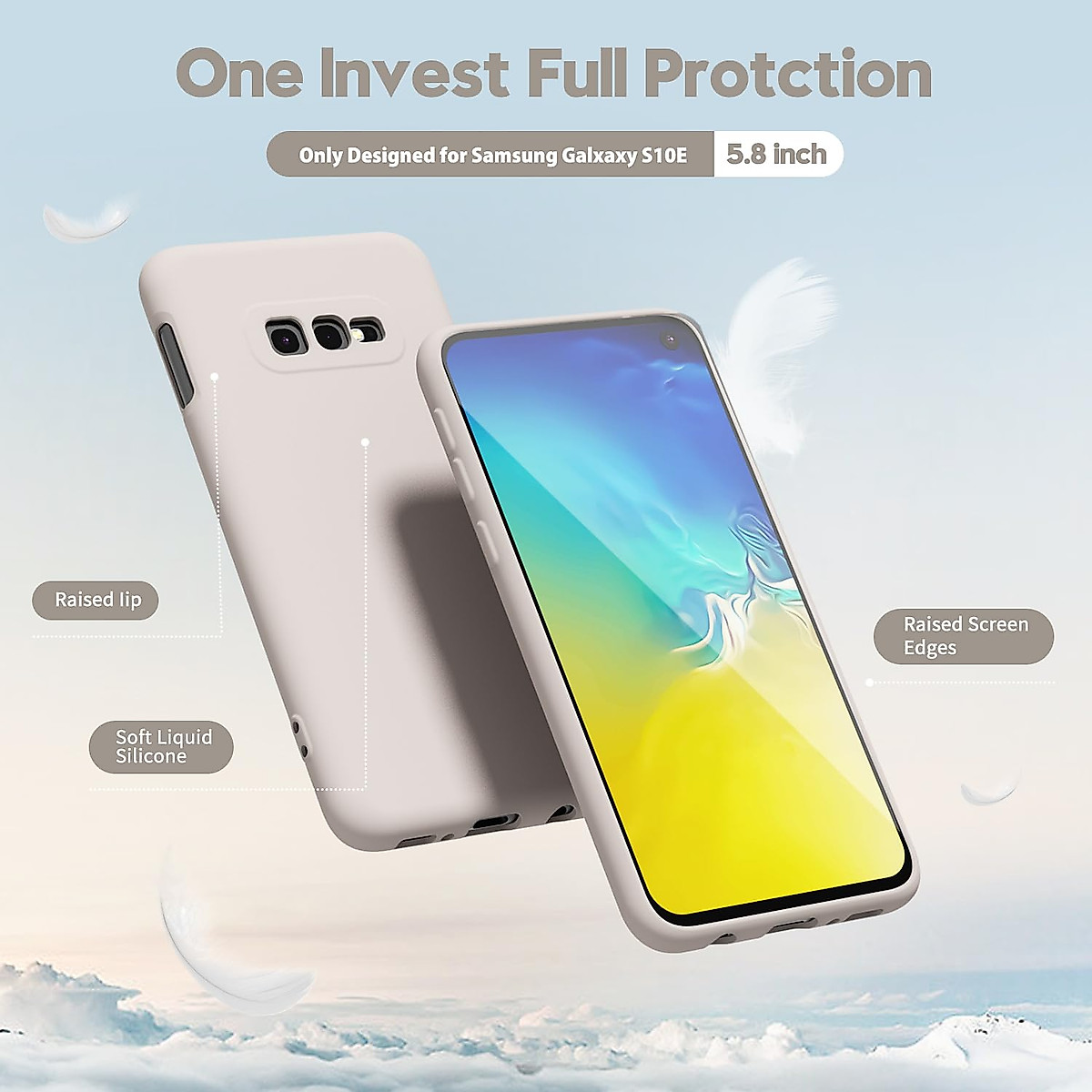 oakxco Designed for Samsung Galaxy S10e Phone Case Liquid Silicone, Cute Thin Slim Soft Rubber TPU Plain Smooth Gel Cover for Women Girl Aesthetic, Matte Solid Protective & Shockproof, Beige Stone