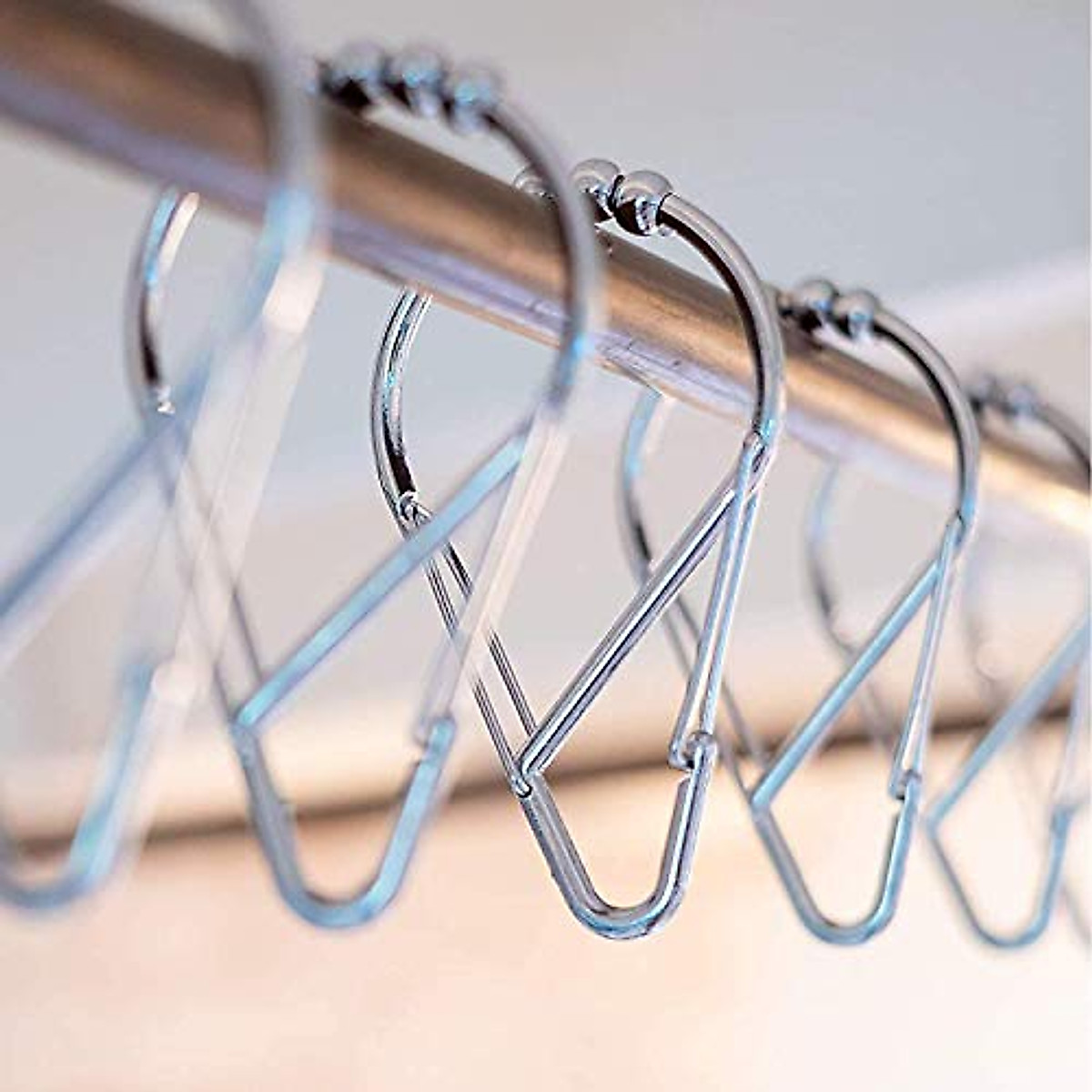 Kent & West - Shower Curtain Hooks | Easy to Install | Patented Design | Chrome Finish | Metal Rollers | Glides with Ease | Spring Loaded Gates | Set of 12