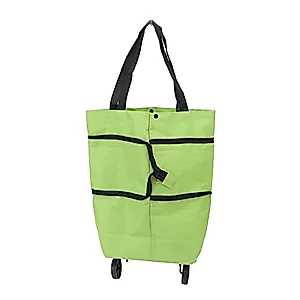 Portable Shopping Cart, Oxford Cloth Zipper Design Reusable Foldable Shopping Cart, Strong Convenient for Carrying Trolly Cart with Wheels for Supermarket or Daily Shopping(Green)