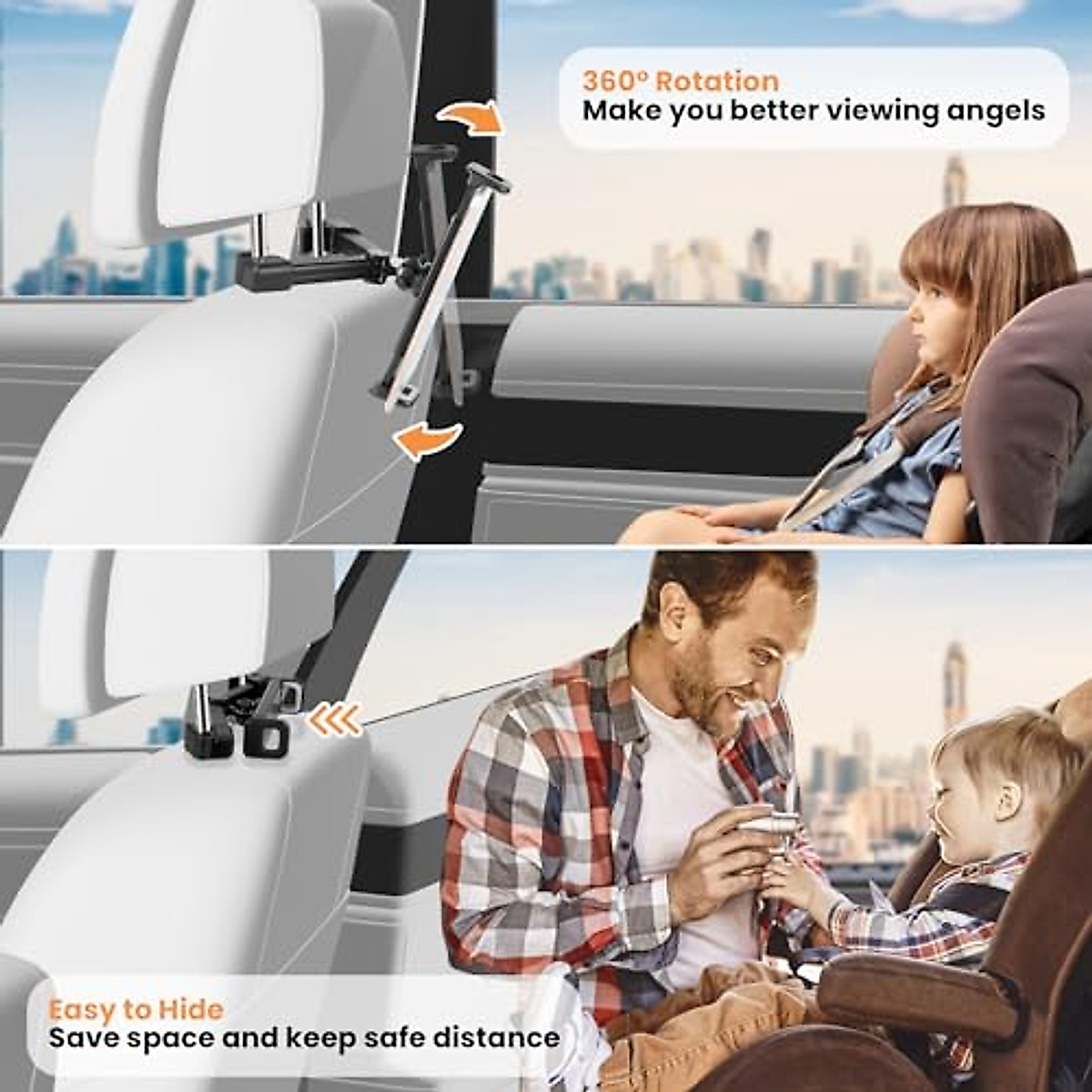 Holulo Tablet iPad Holder for Car Headrest Tablet Mount, Headrest Tablet Stand for Car Back Seat Compatible with iPad Pro Air Mini/Kindle Fire HD/Galaxy Tab/Switch OLED or Other 4.7”-12.9" Devices