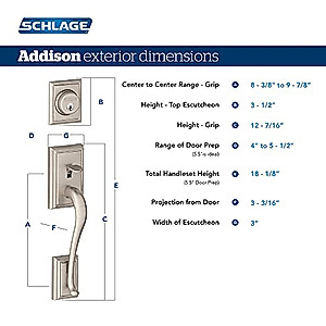 Schlage F60 ADD 622 GEO Addison Front Entry Handleset with Georgian Knob, Deadbolt Keyed 1 Side, Matte Black