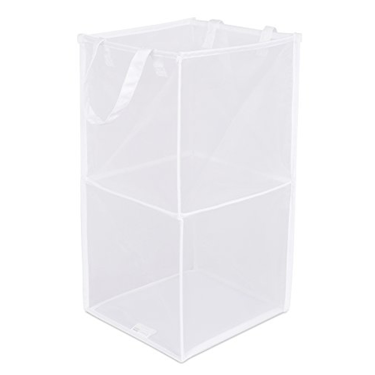 BIRDROCK HOME Pop-Up Magic Hamper - Collapsible Mesh Laundry Hamper - Square - Carry Handles - Dirty Laundry Sorter Mesh Basket - White