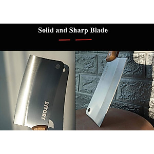 Kitory Meat Cleaver 7'' Kitchen knife, Heavy Duty Chopper, Chinese Chef’s knife for small Bone Cuttting, Full Tang, Stainless Steel, Pear Wood Handle