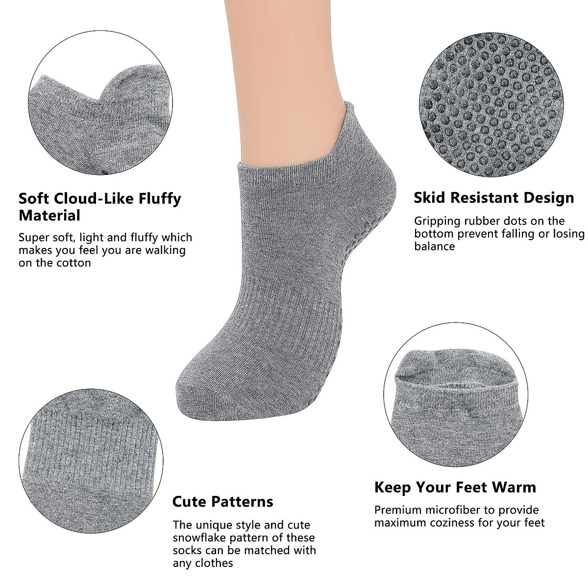 Pilates Socks for Women Non Slip Yoga Ankle Socks with Grips Womens Hospital Slipper Socks Running Compression Socks Black-3 Pairs One Size