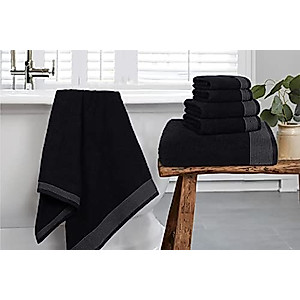 BELIZZI HOME 100% Cotton Ultra Soft 6 Pack Towel Set, Contains 2 Bath Towels 28x55 inchs, 2 Hand Towels 16x24 inchs & 2 Washcloths 12x12 inchs, Compact Lightweight & Highly Absorbant - Black