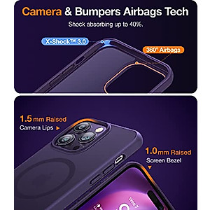 TORRAS Stronger Magnetic for iPhone 14 Pro Max Case with Stand, Compatible with MagSafe, Built in Hidden Kickstand, 10FT Mil-Grade Drop Protection for iPhone 14 Pro Max Case, Translucent Matte Purple