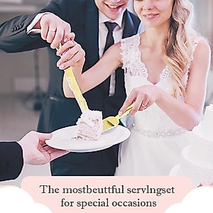 Teivio Cake Cutting Set (2 Pieces), Stainless Steel Wedding Cake Knife and Server Spatula, Cake & Pie Serving Set for Birthday, Wedding, Parties, Thanksgiving (Gold)