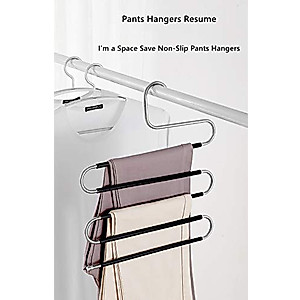 devesanter Pants Hangers Space Save Non-Slip 4 Pack S-Shape Trousers Hangers Stainless Steel Clothes Hangers Closet Storage Organizer for Pants Jeans Scarf Hanging Black