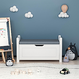 Mancofy Kids Wooden Toy Chest Kids Toy Box with Safety Hinged Lid, Children's Toy Storage Cubby, Toy Storage Cabinet Organizer, Playroom Furniture, boys/girls (White)