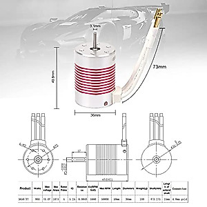 540 Brushless Motor 1/10 3650 5900KV 3.175mm Shaft Waterproof Brushless Motor for 1:10 Scale RC On-Road Car