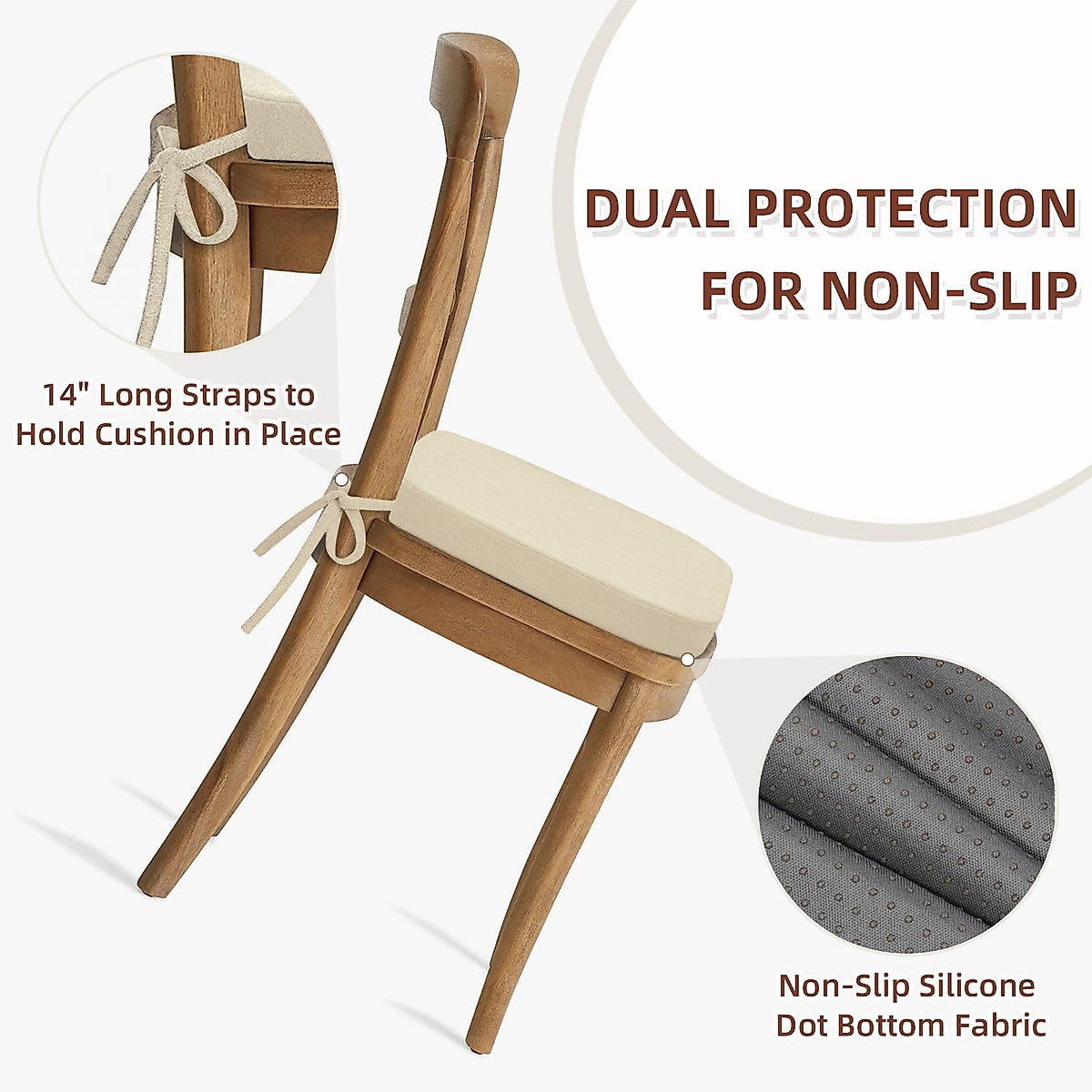 HAVARGO Chair Cushions for Dining Chairs with Supportive Foam [16.5 x 16.2 Inches] Kitchen Chair Pads Indoor Seat Cushions for Dining Chairs, 2" Thick Dining Room Chair Cushions Set of 2 Beige