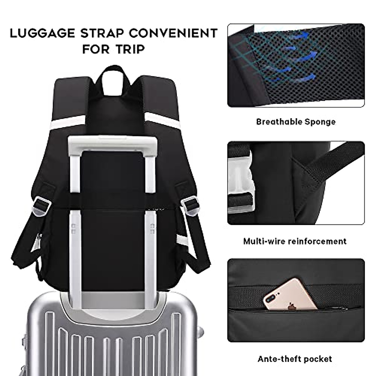 Laptop Backpack can hold 15.6 Inch Bag College Backpack Travel Daypack for Overnight Backpack suitable for Women (Black)