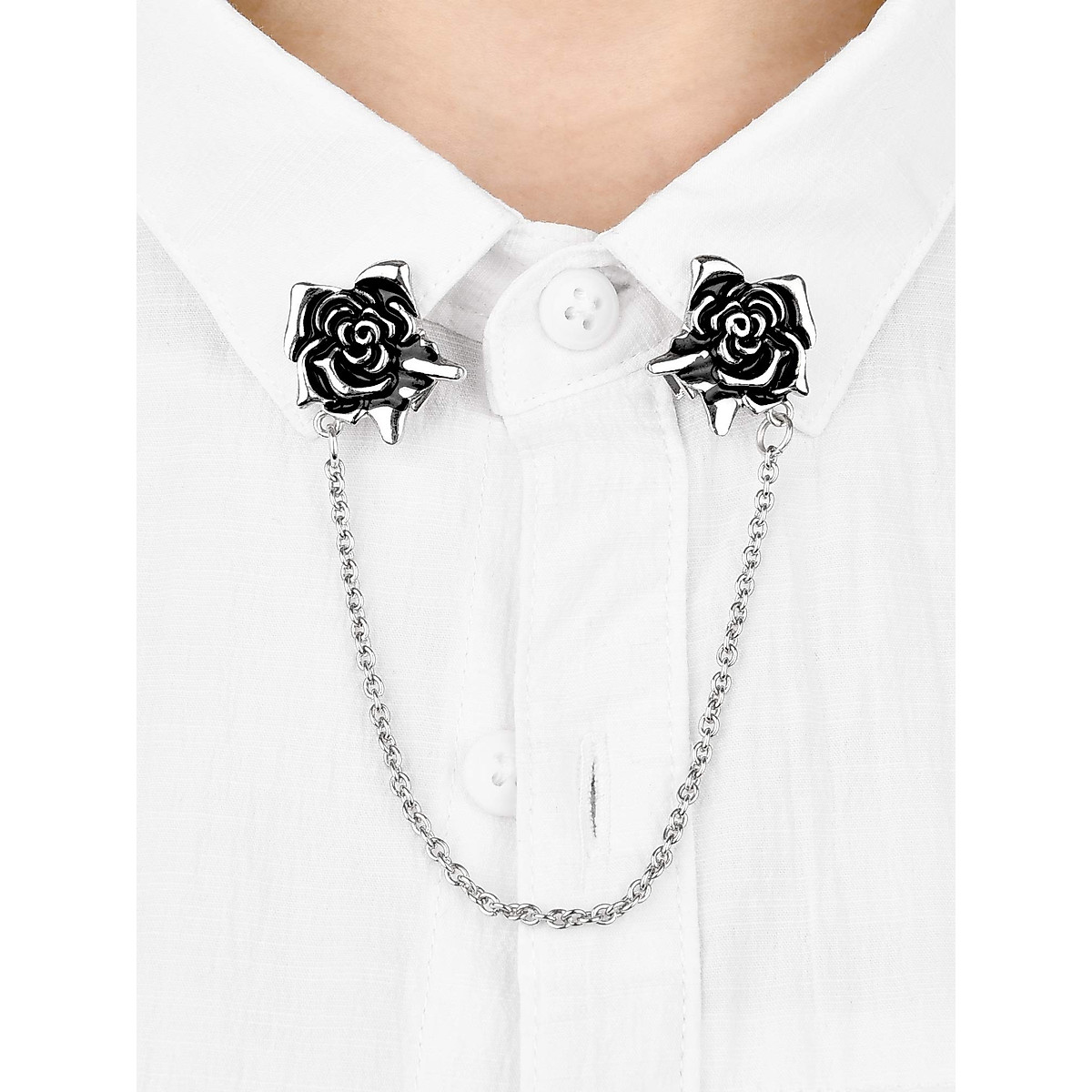 GEJOY 2 Pieces Rose Sweater Shawl Clips Cardigan Dresses Clip Flowers Collar Clip with Chain for Women Girls (Style Set 2)