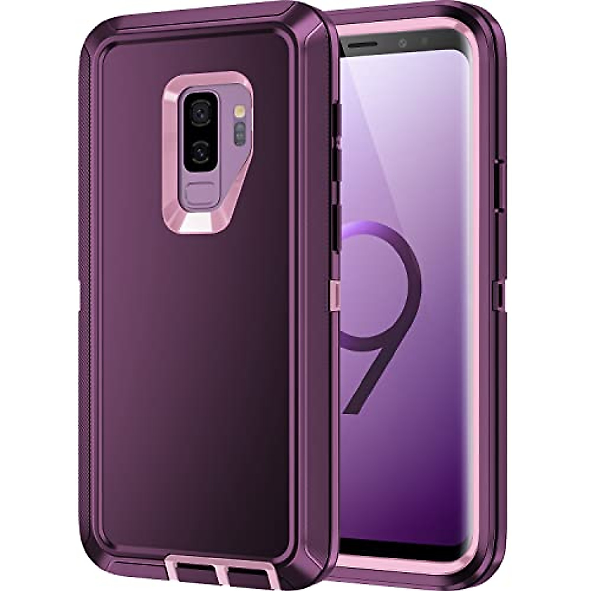 Mieziba for Galaxy S9 Case, Heavy Duty Shockproof Dust/Drop Proof 3 Layer Full Body Protection Rugged Durable Cover Case for Galaxy S9, Purple/Pink