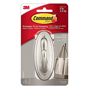 Command Traditional Large Plastic Hooks, Brushed Nickel, 4-Hook