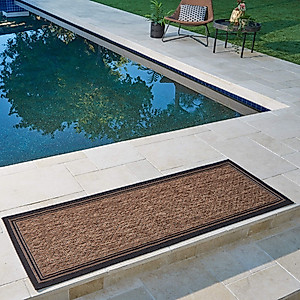 Gertmenian Indoor Outdoor Classic Flatweave Area Rug, Stain & UV Resistant Carpet, Deck, Patio, Poolside & Mudroom, 2x6 Ft Runner, Simple Border, Black Tan, 22013