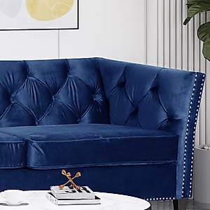 Christopher Knight Home Sunny Velvet 3 Seater Sofa, Midnight Blue, Dark Brown