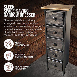 Peaceful Classics Tall Skinny Drawers for Small Spaces with 5 Drawer Storage Organizer - Amish Furniture Cabinet for Bathrooms, Living Room, Kitchen - 10"D x 10.75"W x 37"H - Mocha