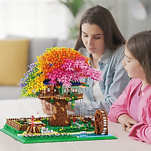 Kadablk Rainbow Flowers Building Block with Light,Sakura Cherry Blossom Bonsai Tree House Construction Set,4451 PCS Mirco Blocks Architecture for Adults and Teens