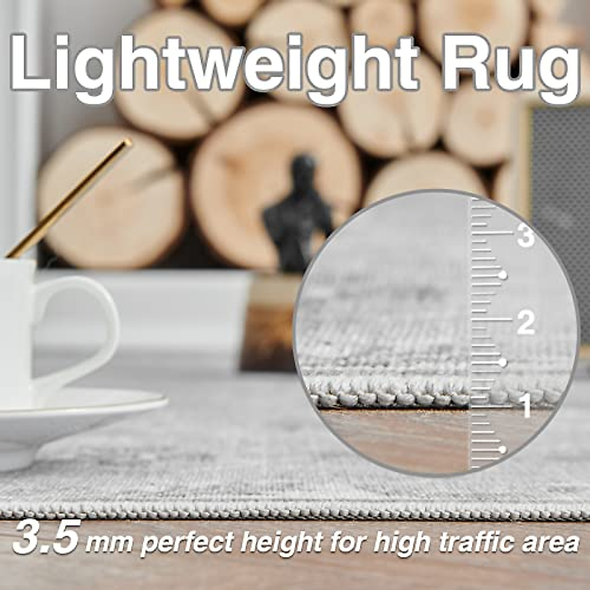 jinchan Area Rug 4x6 Indoor Modern Abstract Rug Grey Accent Rug Kitchen Gray Carpet Foldable Thin Rug Non Slip Contemporary Floor Cover for Living Room Bedroom Dining Room