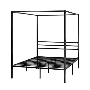 ikalido Full Size Metal Canopy Bed Frame, Modern Four-Poster Platform Bed Frame, Mattress Foundation, Under-Bed Storage Space, No Box Spring Needed, Black