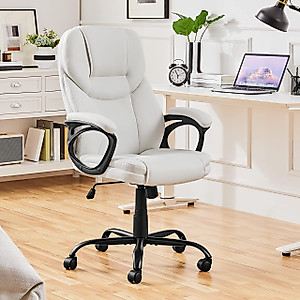 Yaheetech High Back Executive Office Chair Faux Leather Managerial Chair Ergonomic Computer Meeting Chair Large Seat, Sturdy Metal Base,White