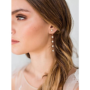 Voaino Long Pearl Earrings for Women 14K Gold Plated Pearl Dangle Earrings Hypoallergenic Elegant Wedding Pearl Tassel Earrings for Bridal (gold long pearl)