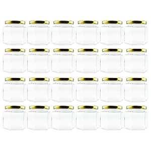 Cornucopia 4-Ounce Hexagon Jars (24-Pack); Clear Glass Bottles for Spices, Party Favors, Jams Etc