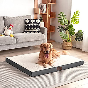EHEYCIGA Washable Dog Beds for Extra Large Dogs, XL Dog Bed with Removable Cover for Crate, Orthopedic Foam Pet Bed Dog Mat Mattress Cushions for Extra Large Dogs, Beige