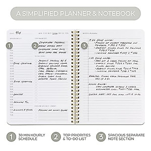 Simplified Daily Planner And Notebook With Hourly Schedule - Aesthetic Spiral To do List Notepad to Easily Organize Your Tasks And Appointments - Stylish Book And School Or Office Supplies For Women