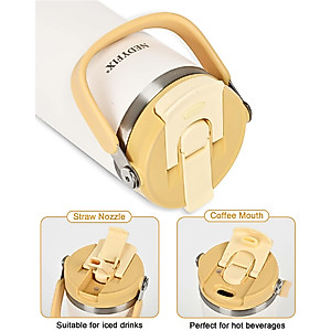 Nedyfix 32 Oz Tumbler with Handle Vacuum Insulated Water Bottle Stainless Steel Tumbler Car Reusable Cup Cold for 12 Hours-Beige White