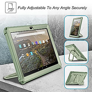 Fintie Case for Amazon Fire HD 10 & Fire HD 10 Plus (11th Generation, 2021 Release) - [Tuatara Rotating] Multi-Functional Grip Carry Stand Cover w/Built-in Screen Protector, Sage Green