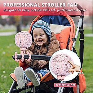 YKLWORLD Mini Stroller Fan, Handheld Portable Fan with Flexible Tripod, USB or Battery Powered Personal Desk Fan 3 Speeds Baby Fan with LED Light & Aromatherapy for Car Seat Crib Bike Treadmill - Pink
