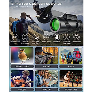 Fcteap Monocular Telescope BAK-4 Prism and FMC Lens for Adults High Power HD Compact Handheld Telescope Travel Essentials Stargazing Hunting Wildlife Bird Watching Camping Hiking Phone (Green,80x100)