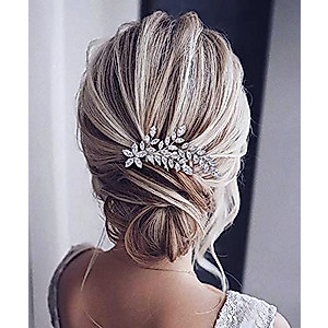 Crysdue Wedding Jewelry Set for Women, Floral Necklace Dangle Earrings Bracelet Hair Comb Set, Cubic Zirconia Elegance Wedding Party Jewelry for Bridal Bridesmaid