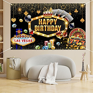 Avezano Casino Birthday Backdrop Las Vegas Casino Night Birthday Background Banner Casino Sign for 40th 50th Birthday Party Supplies (70.8x43.3inch)
