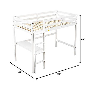 HomSof Twin Loft Bed with Built-in Desk,White