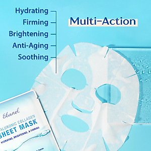 Ebanel 10 Pack Collagen Peptide Hydrating Face Masks, Instant Brightening Firming Anti Aging Face Sheet Masks, Moisturizing Spa Facial Mask Skincare with Hyaluronic Acid, Vitamin C, Chamomile, Aloe