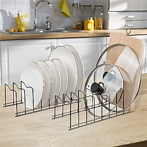 blitzlabs Pot Pan Lid Holder Rack Organizer, Kitchen Dish Plate Storage Organizer and Drying Rack, Bakeware Pot Lid Rack Holder Organizer, Pantry and Cabinet Holder Nickel, Pack of 2