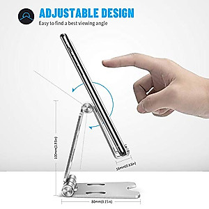 Cell Phone Stand, Fully Foldable, Adjustable Desktop Phone Holder Cradle Dock Compatible with Phone 11 Pro Xs Xs Max Xr X 8, iPad Mini, Nintendo Switch, Tablets (3.5-10"), All Phones (Sliver)