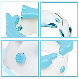 Baby Cute Dolphin Travel Potty Toilet Training Seat Trainer Portable Foldable Potty with 20 Potty Liners Disposable for Kids Boys Girls Children Toddlers