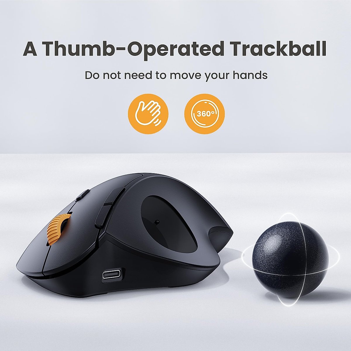 ProtoArc Wireless Trackball Mouse, Bluetooth Mouse Rechargeable Computer Laptop Mouse, 3 Device Connection&, Compatible for PC, iPad, Mac, Windows-Black